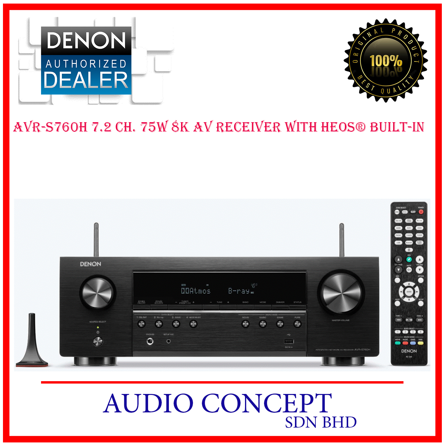 Denon AVR-S760H 7.2 Ch. 75W 8K AV Receiver with HEOS® Built-in +Free ...