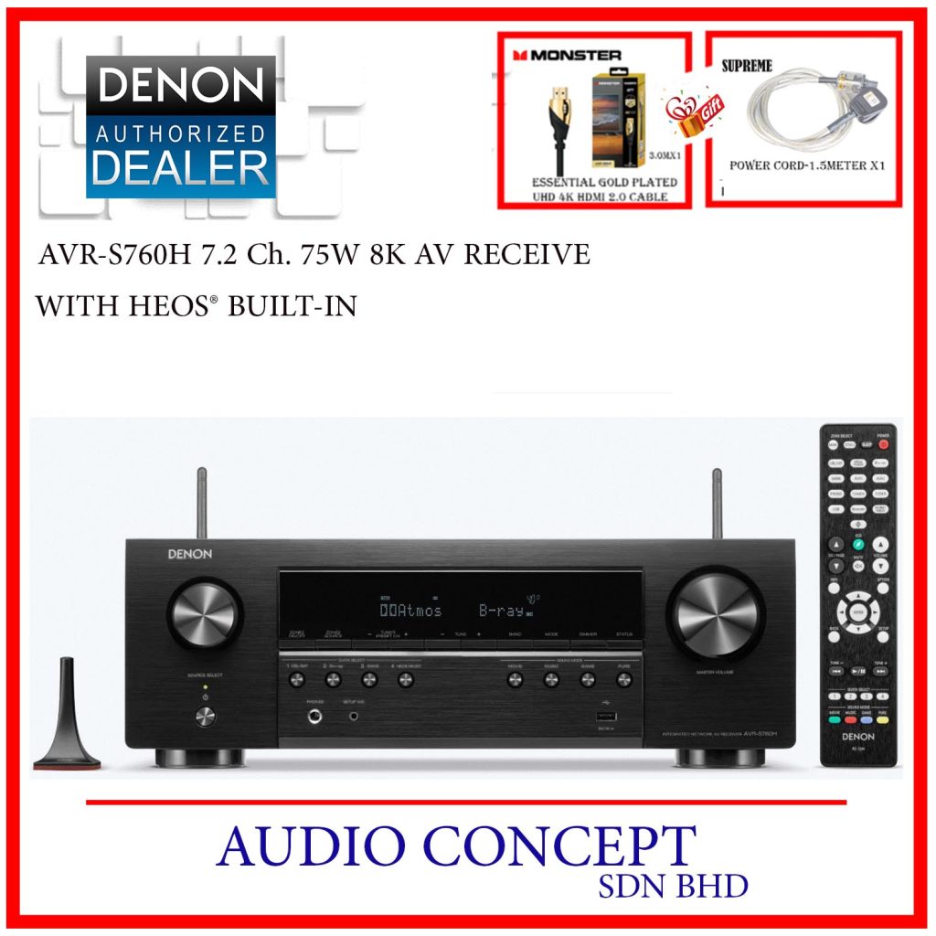 Denon AVR-S760H 7.2 Ch. 75W 8K AV Receiver with HEOS® Built-in +Free ...