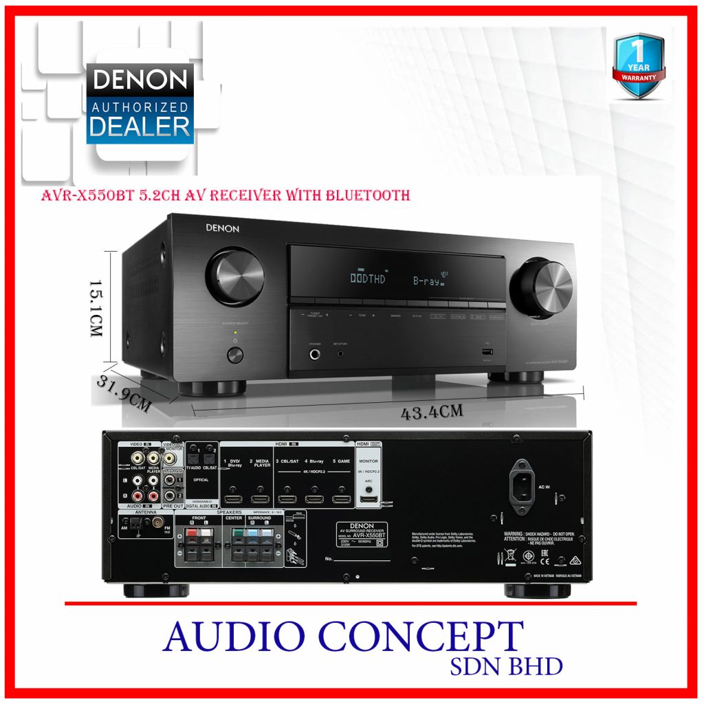 Denon AVR X550BT 5.2 Channel AV Receiver (4K/ 130W) + Free Gift - Audio ...