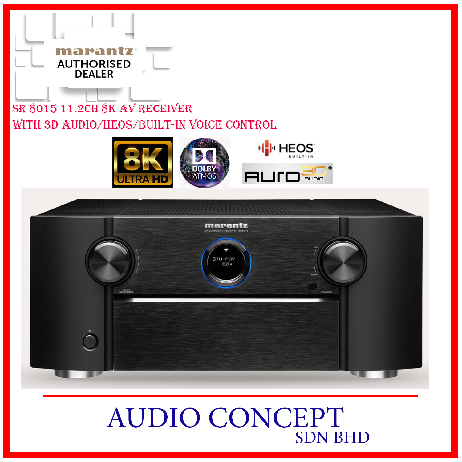 Marantz SR8015 11.2 Channel 8K AV Receiver With HEOS Music Streaming + Free Gift - Audio Concept