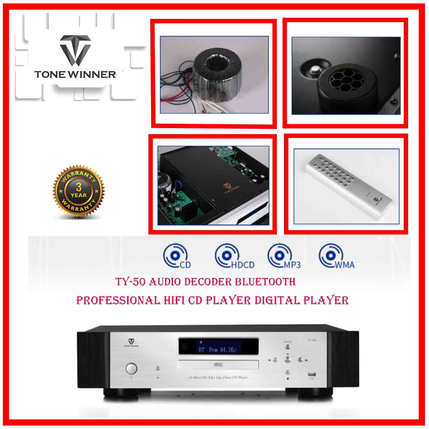 Tonewinner TY-50 Audio Decoder Bluetooth Professional HIFI CD Player Digital Player - Audio Concept
