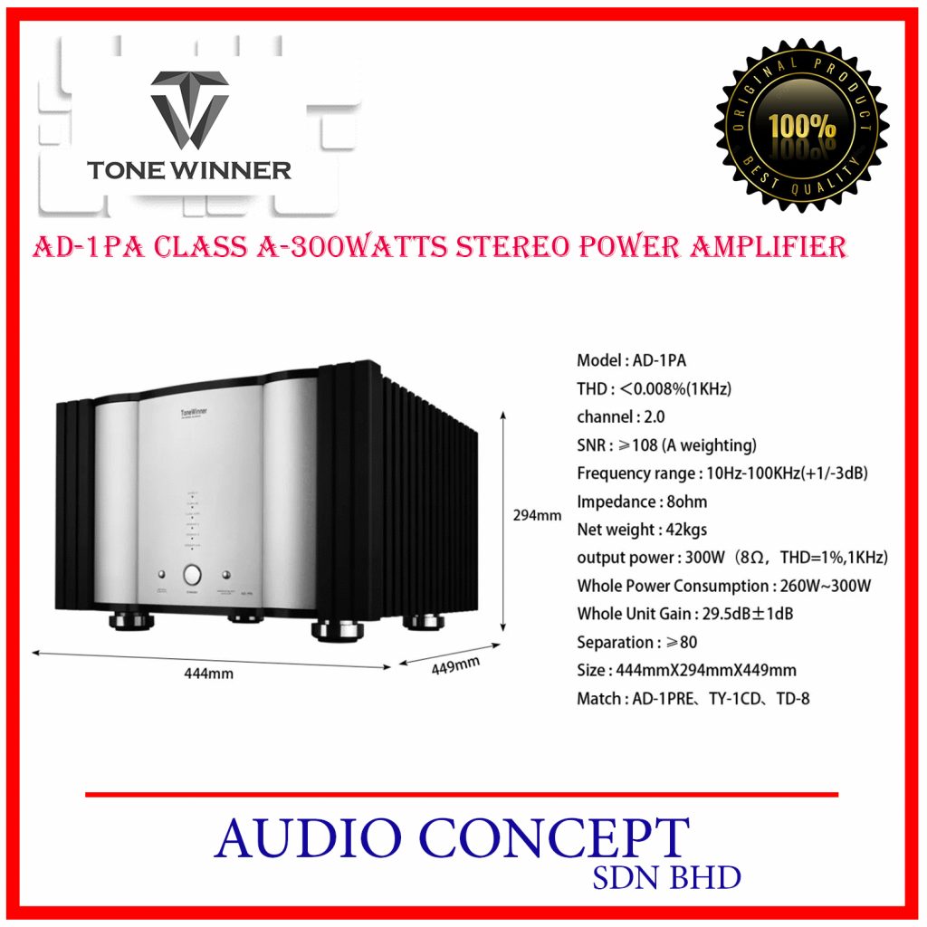 ToneWinner AD-1PA Class A/300Watts Stereo Power Amplifier - Audio Concept