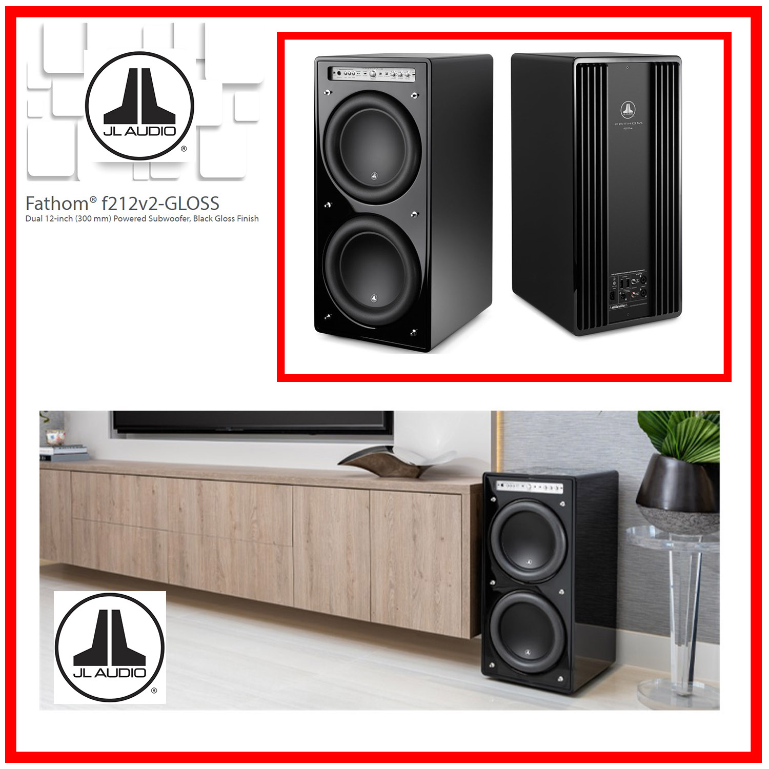 JL Audio Fathom® F212v2 12" Powered Subwoofer (Gloss Black) - Audio Concept