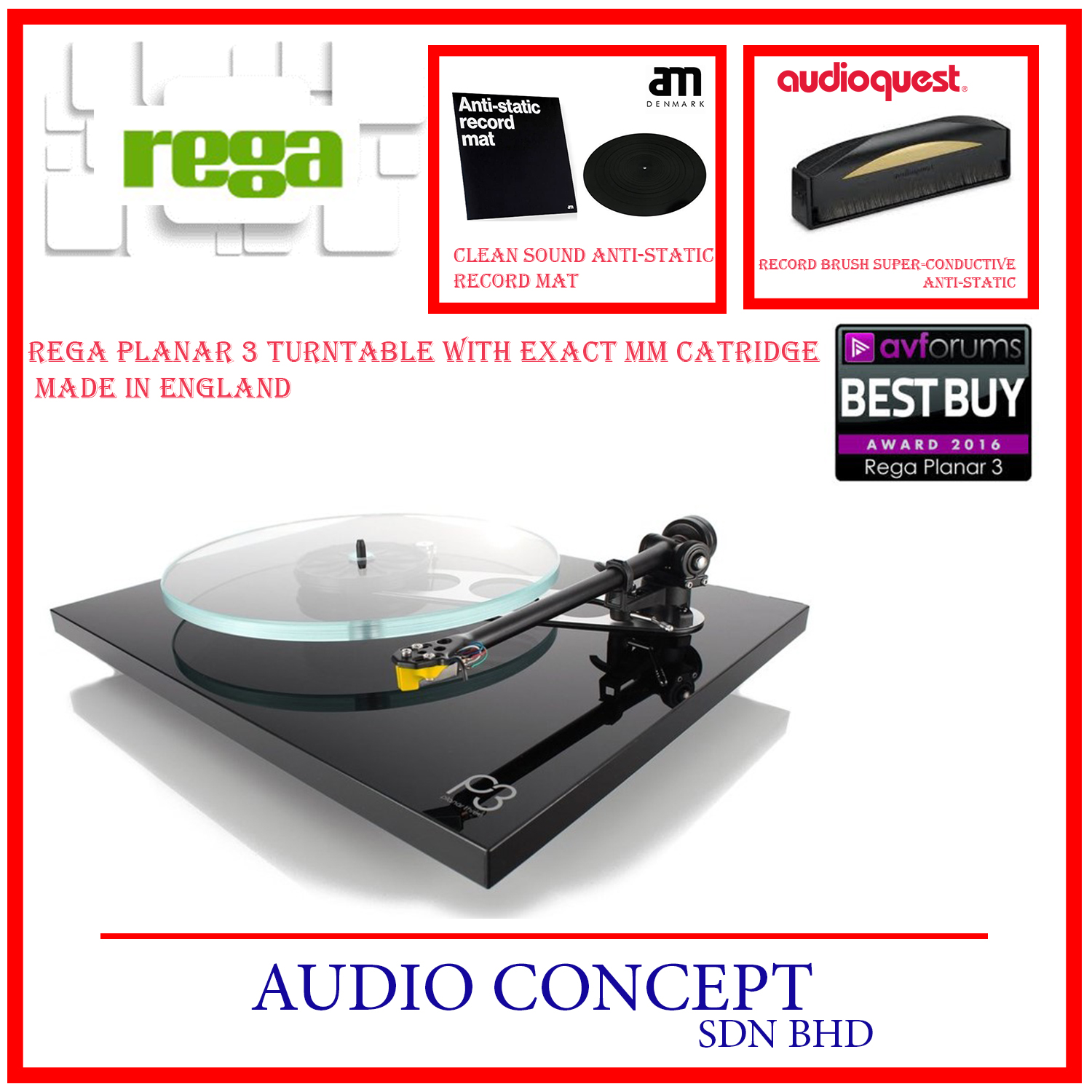 Rega Planar 3 Turntable With Exact MM Catridge+Free Gift - Audio Concept