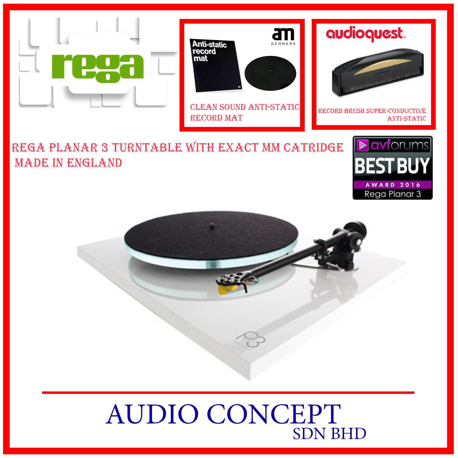 Rega Planar 3 Turntable With Exact MM Catridge+Free Gift - Audio Concept