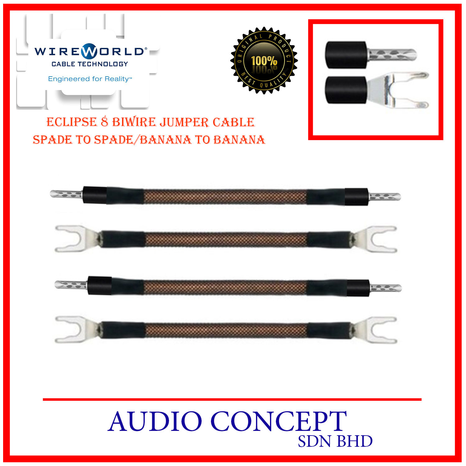 WireWorld Eclipse Biwire Jumpers Cable Spade ( 4 PCS ) - Audio Concept