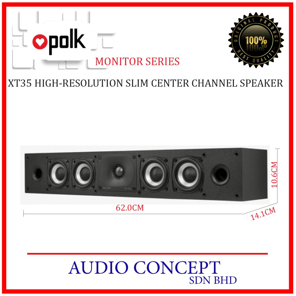 Polk Audio Monitor XT35 High-Resoulation Slim Center Channel Speaker ...