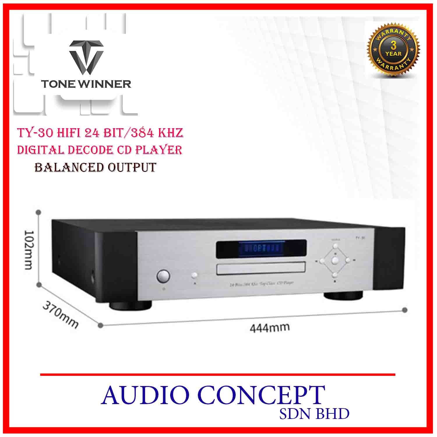 ToneWinner TY-30 HIFI CD Player (Balanced Output,24bit/384KHz Digital ...