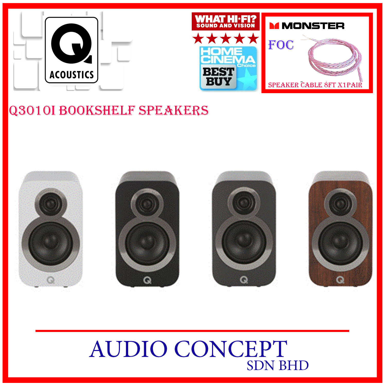 Q Acoustics 3010i Bookshelf Speakers+Free Gift - Audio Concept